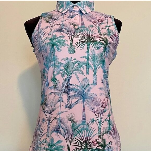 Coby Stevens | Tops | Cs Ladies Sleeveless Pink Palm Print Polo | Poshmark